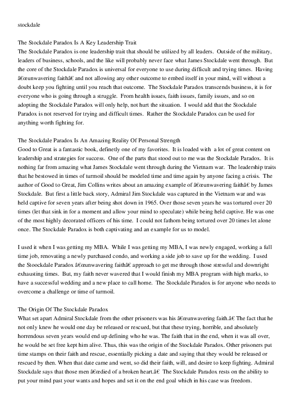 (PDF) The Amazing Stockdale Paradox