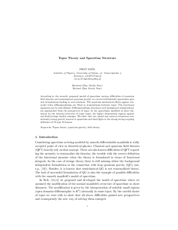 (PDF) Topos Theory and Spacetime Structure