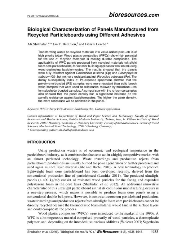(PDF) Biological Characterization of Panels Manufactured from Recycled ...