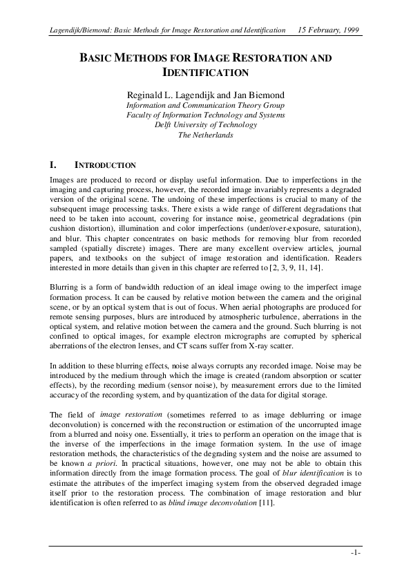 (PDF) Basic Methods for Image Restoration and Identification