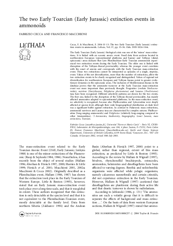 (PDF) The two Early Toarcian (Early Jurassic) extinction events in ...