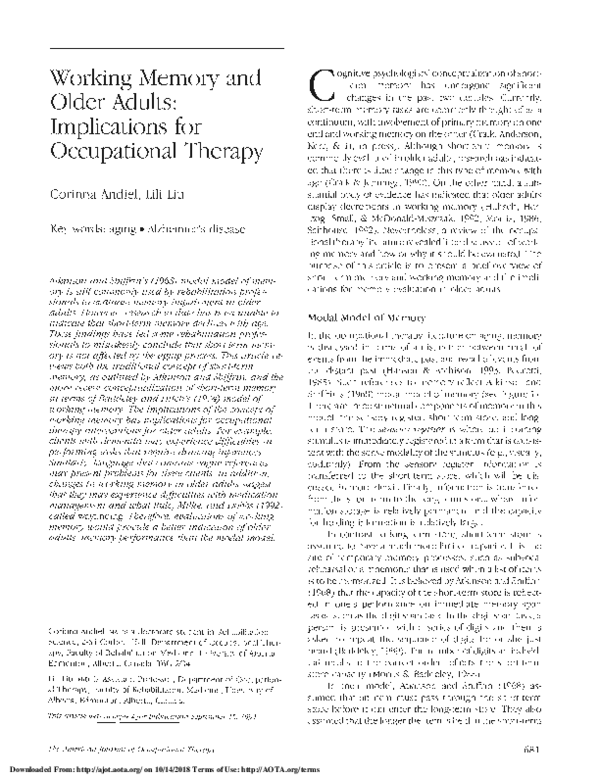 (PDF) Working Memory and Older Adults: Implications for Occupational ...