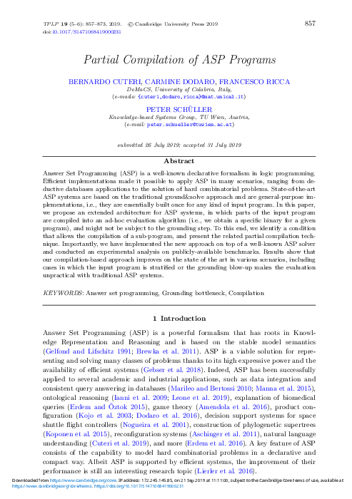 (PDF) Partial Compilation of ASP Programs