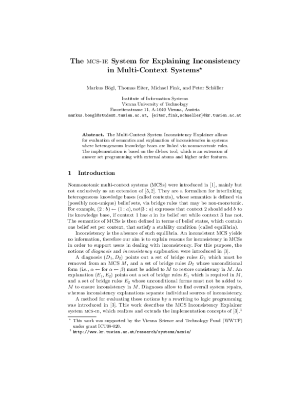 (PDF) The MCS-IE system for explaining inconsistency in multi-context systems