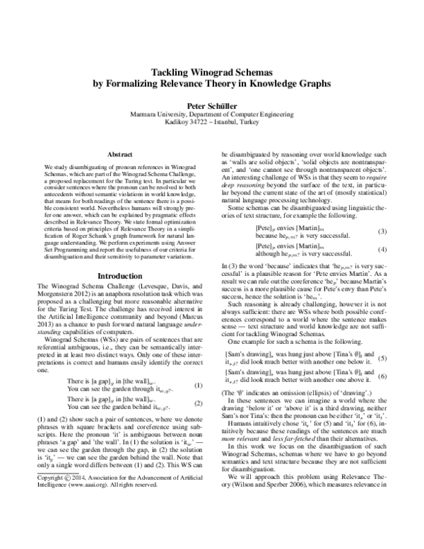 (PDF) Tackling winograd schemas by formalizing relevance theory in ...