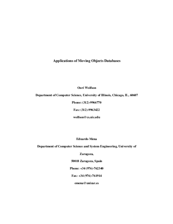 Pdf Applications Of Moving Objects Databases