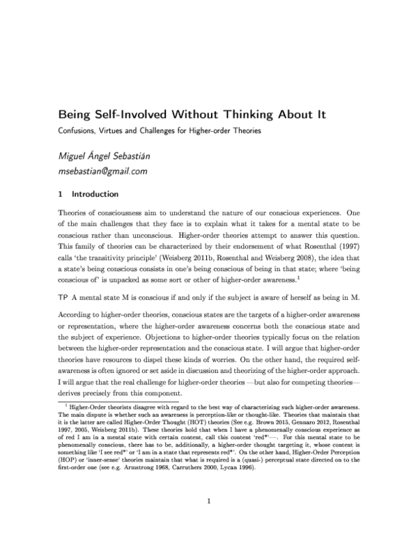 (PDF) Being Self-Involved Without Thinking About It Confusions, Virtues ...