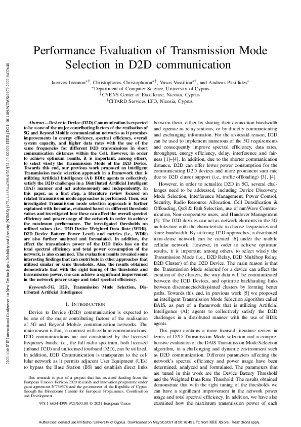 Pdf Performance Evaluation Of Transmission Mode Selection In D2d Communication