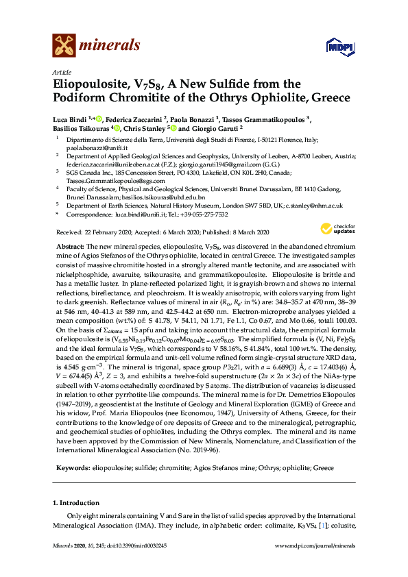 (PDF) Eliopoulosite, V7S8, A New Sulfide from the Podiform Chromitite ...