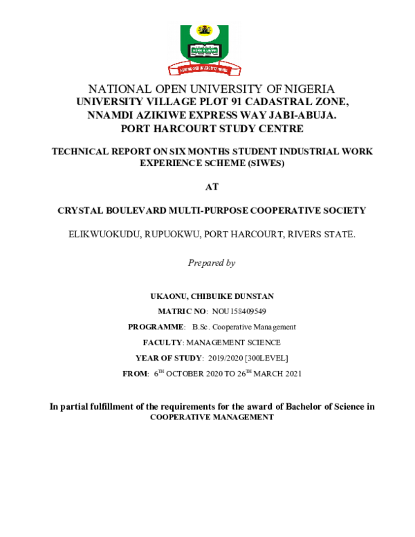 (DOC) TECHNICAL REPORT ON SIX MONTHS STUDENT INDUSTRIAL WORK EXPERIENCE ...