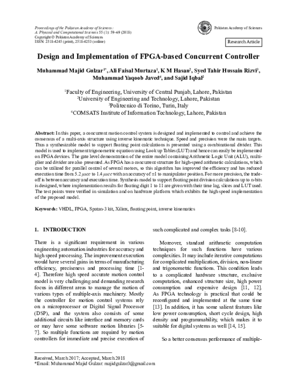 Pdf Design And Implementation Of Fpga Based Concurrent Controller
