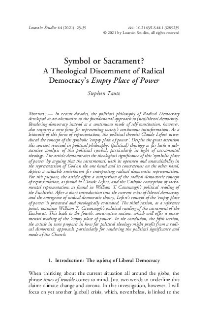 (PDF) Symbol or Sacrament? A Theological Discernment of Radical ...