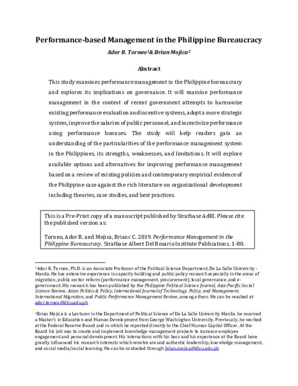 (PDF) Performance-based Management in the Philippine Bureaucracy