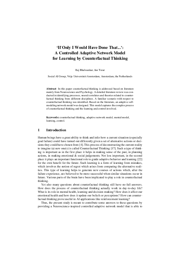 (PDF) 'If Only I Would Have Done That...': A Controlled Adaptive Network Model for Learning by ...