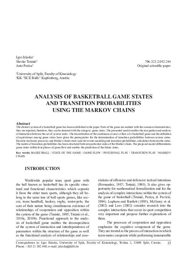 (PDF) Analysis of basketball game states and transition probabilities ...