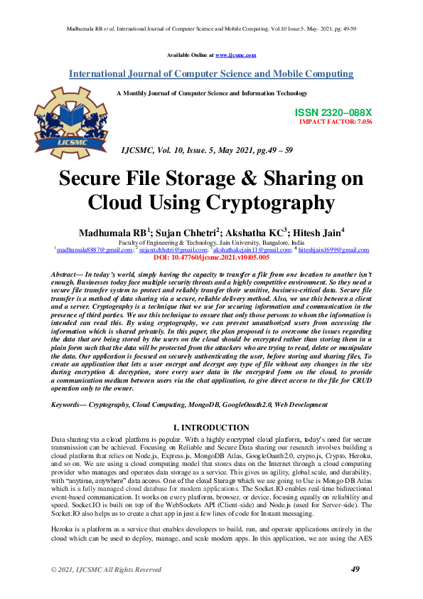 (PDF) Secure File Storage & Sharing on Cloud Using Cryptography﻿