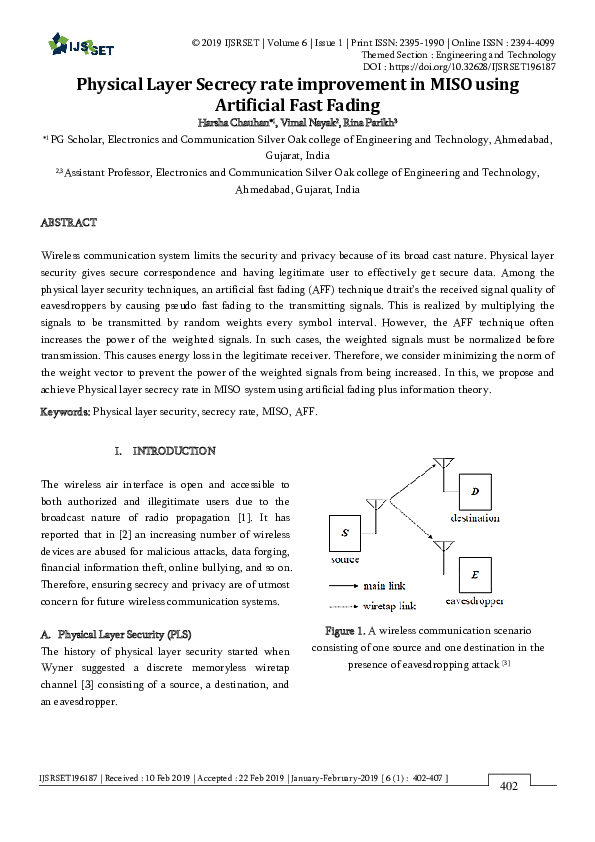 (PDF) Physical Layer Secrecy rate improvement in MISO using Artificial Fast Fading