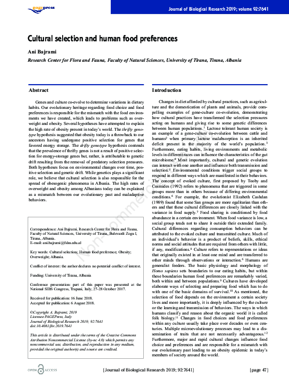 (PDF) Cultural selection and human food preferences