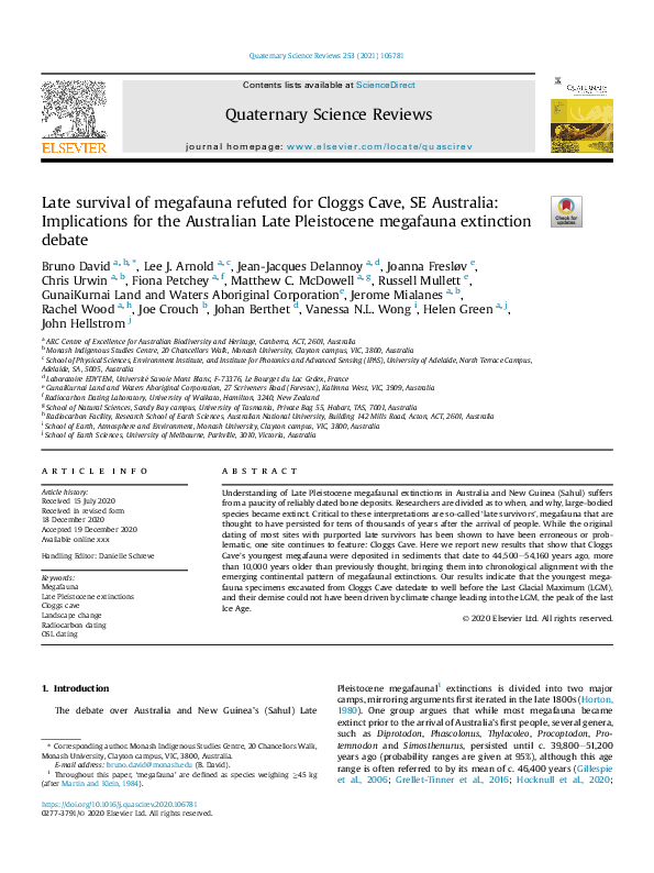 (PDF) David, B., L. Arnold et al. 2021. Late survival of megafauna ...