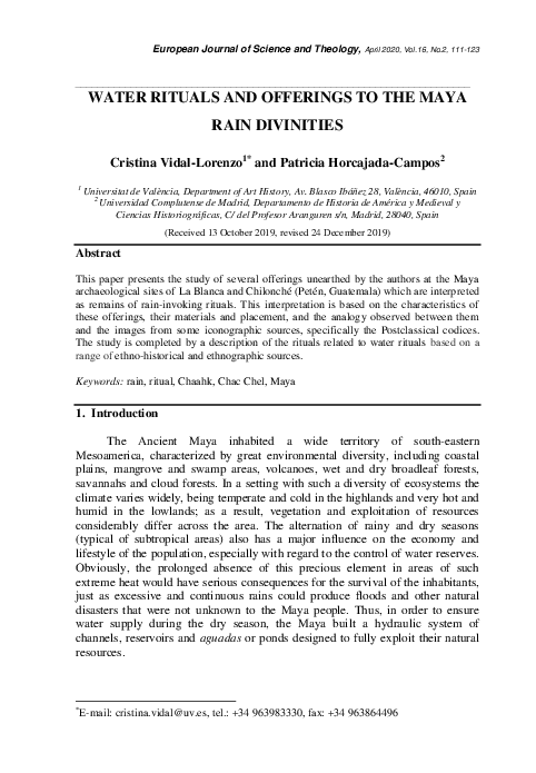 (PDF) WATER RITUALS AND OFFERINGS TO THE MAYA RAIN DIVINITIES