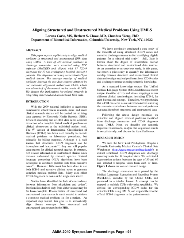 (PDF) Aligning Structured and Unstructured Medical Problems Using UMLS