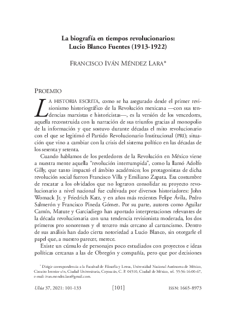 (PDF) La biografía en tiempos revolucionarios: Lucio Blanco Fuentes ...