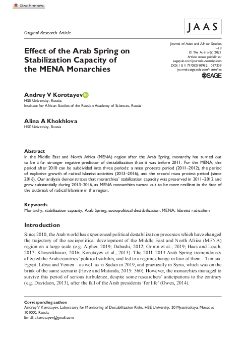 (PDF) Effect of the Arab Spring on Stabilization Capacity of the MENA ...