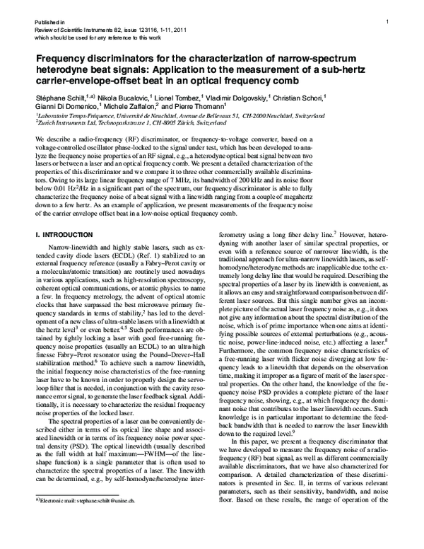 (PDF) Frequency discriminators for the characterization of narrow ...