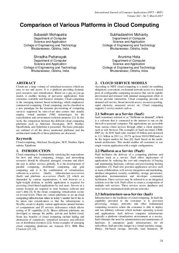 (PDF) Comparison of Various Platforms in Cloud Computing