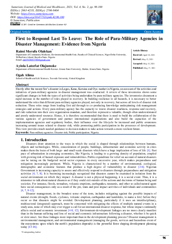 (PDF) First to Respond Last To Leave: The Role of Para-Military ...