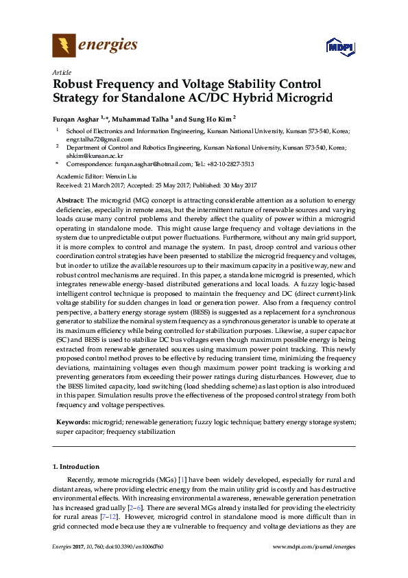 (PDF) Robust Frequency and Voltage Stability Control Strategy for Standalone AC/DC Hybrid Microgrid