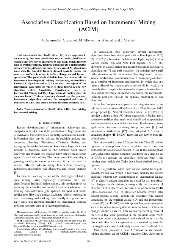 Pdf Associative Classification Based On Incremental Mining Acim 1968
