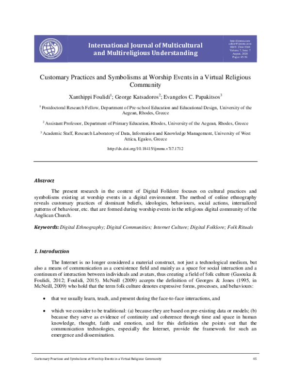 (PDF) Customary Practices and Symbolisms at Worship Events in a Virtual ...