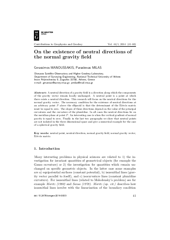(PDF) On the existence of neutral directions of the normal gravity field