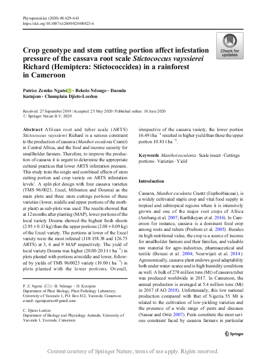 (PDF) Crop genotype and stem cutting portion affect infestation ...