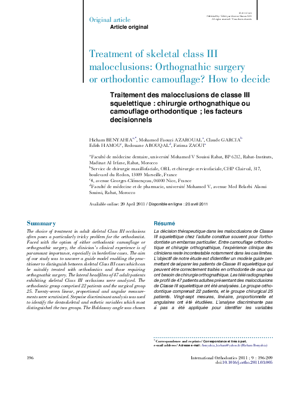 (PDF) Treatment of skeletal class III malocclusions: Orthognathic ...