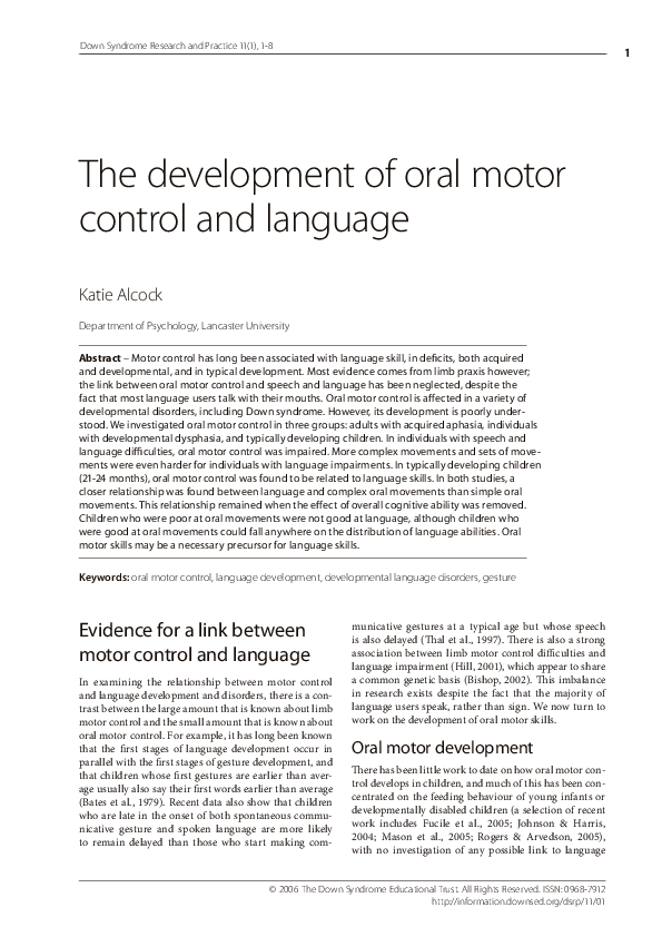 (PDF) The development of oral motor control and language