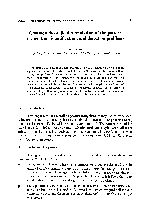 (PDF) Common theoretical formulation of the pattern recognition, identification, and detection ...