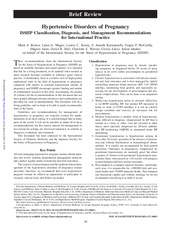 (PDF) Hypertensive Disorders of Pregnancy: ISSHP Classification ... (PDF) Hypertensive Disorders of Pregnancy: ISSHP Classification ...
