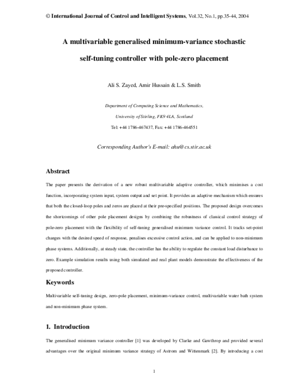 (PDF) A modified generalised minimum-variance stochastic self-tuning controller with pole-zero ...