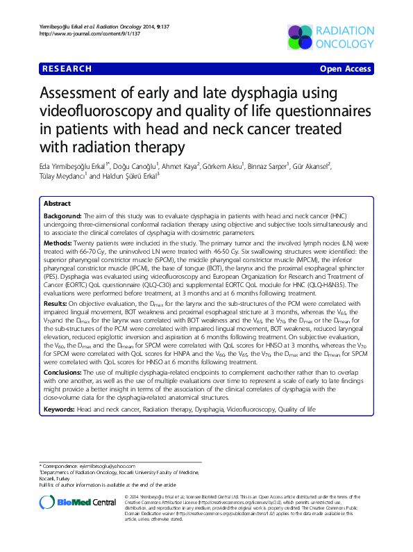 (PDF) Assessment of early and late dysphagia using videofluoroscopy and quality of life ...