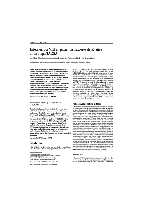 (PDF) Infección por VIH en pacientes mayores de 50 años en la etapa TARGA