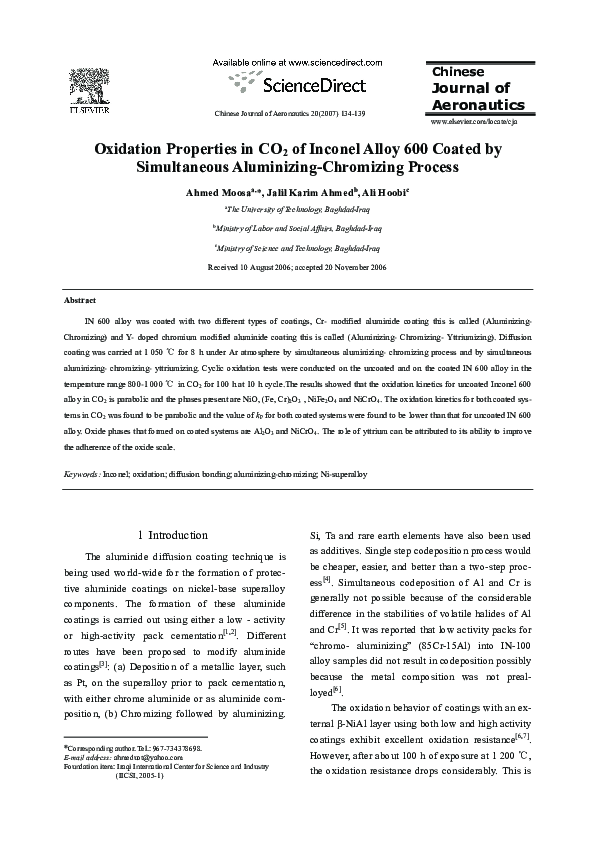 (PDF) Oxidation Properties in CO2 of Inconel Alloy 600 Coated by ...