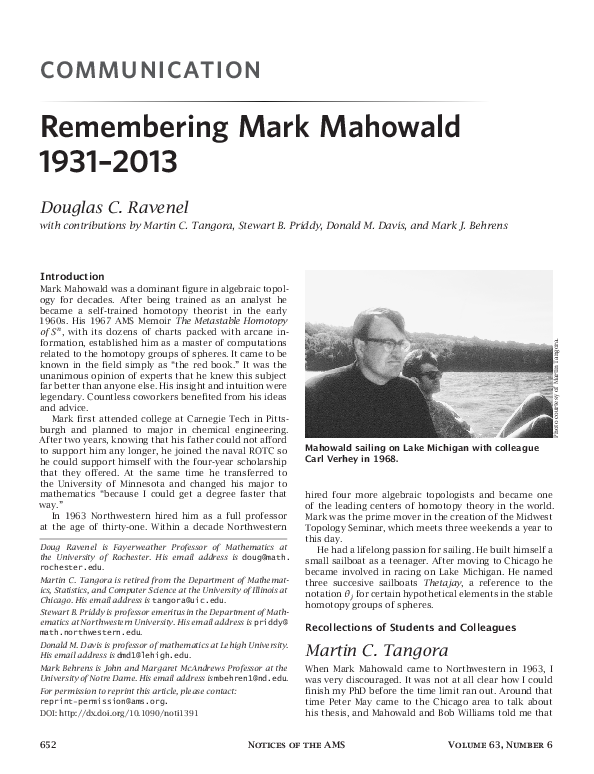 (PDF) Remembering Mark Mahowald 1931–2013