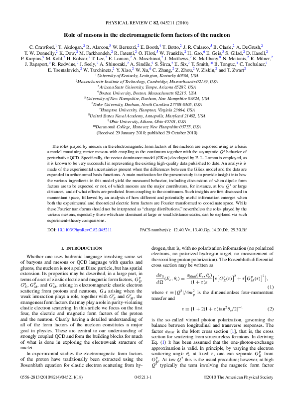 (PDF) Role of mesons in the electromagnetic form factors of the nucleon