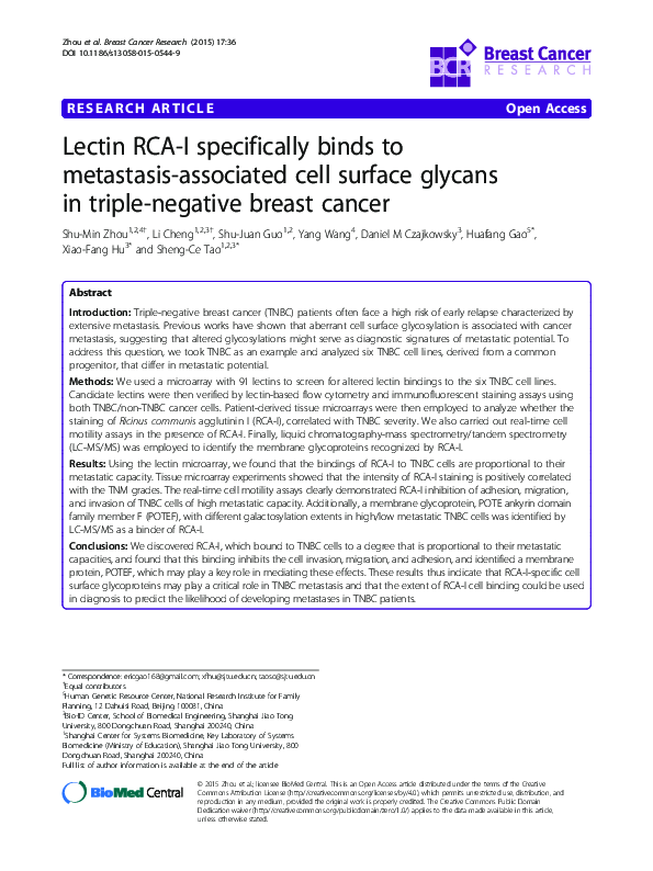 (PDF) Lectin RCA-I specifically binds to metastasis-associated cell ...