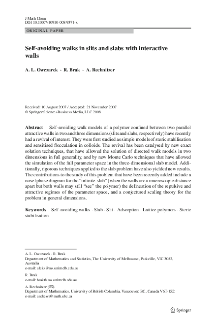 (PDF) Self-avoiding walks in slits and slabs with interactive walls