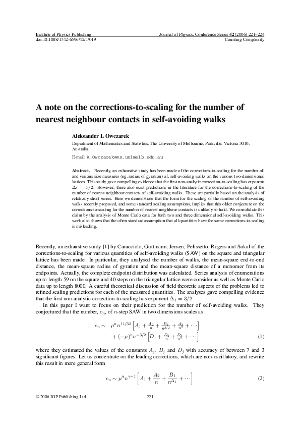 (PDF) A note on the corrections-to-scaling for the number of nearest neighbour contacts in self ...