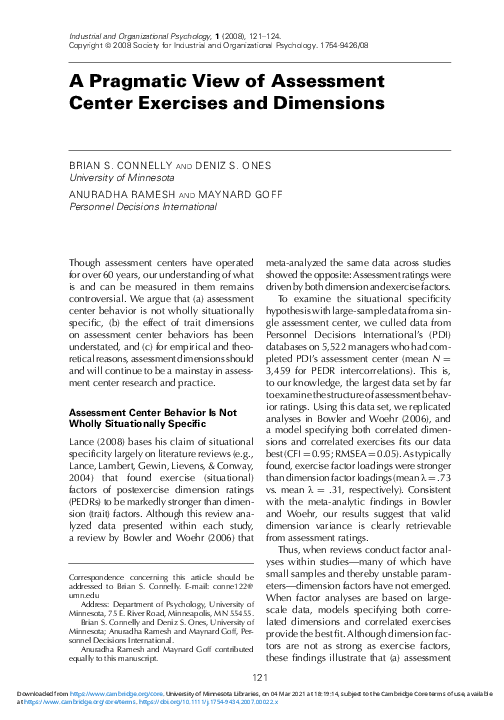 (PDF) A Pragmatic View of Assessment Center Exercises and Dimensions