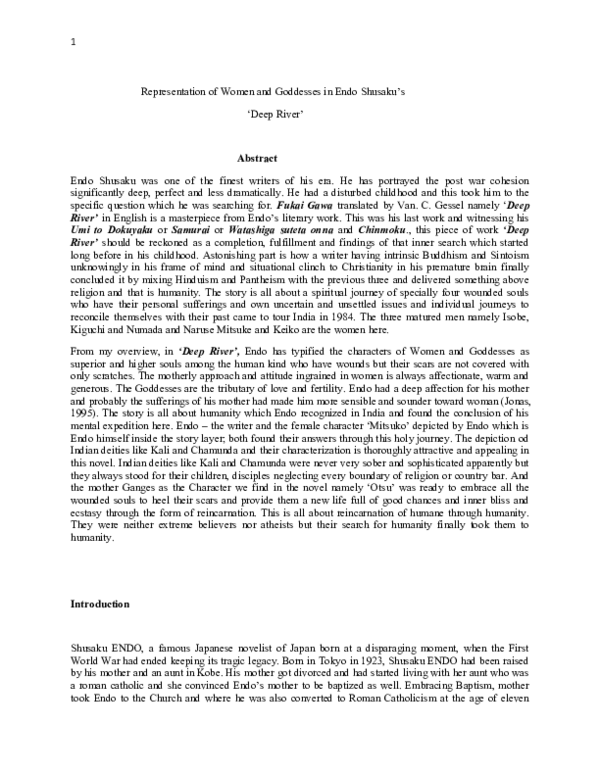 (PDF) Representation of Women and Goddesses in Endo Shusaku's 'Deep River'